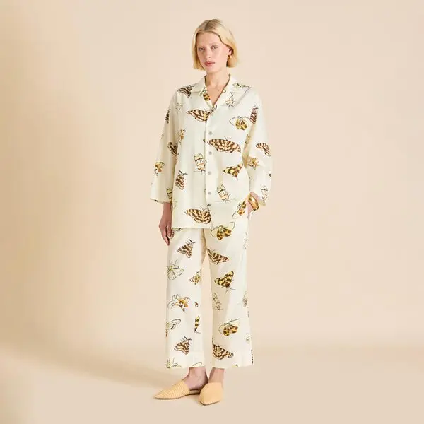 Olivia Von Halle Casablanca Opaline Moth Pajamas - Cream