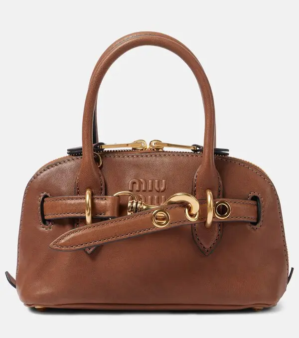 Miu Miu Aventure Mini Leather Tote Bag - Brown