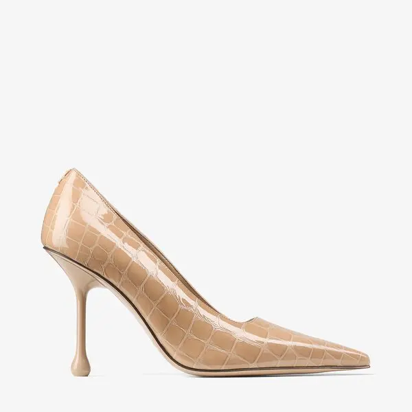 JIMMY CHOO Ixia 95 Shiny Croc Embossed Leather Pumps - Chai