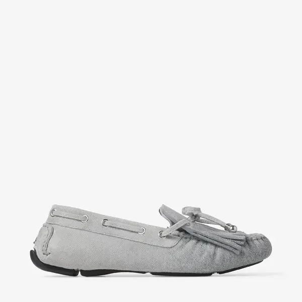 JIMMY CHOO Manon F Dove Suede Denim Loafers - Dove/silver