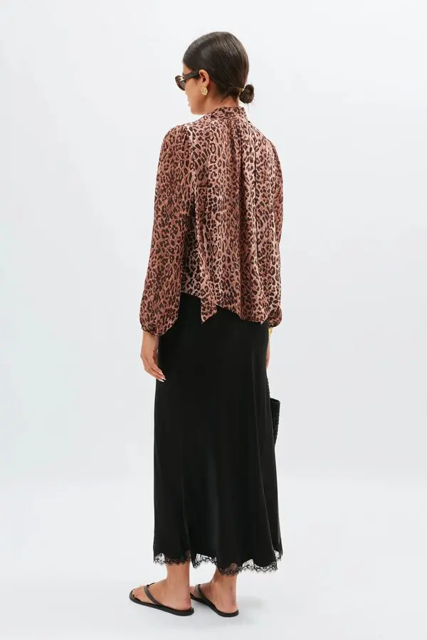 Rixo Moss Leopard Silk Blouse - Brown