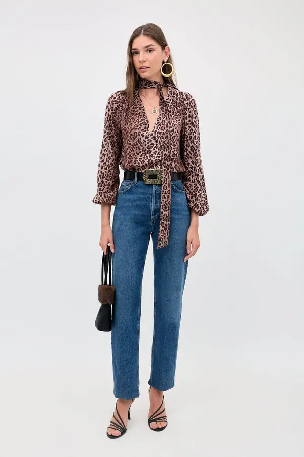 Rixo Moss Leopard Silk Blouse - Brown