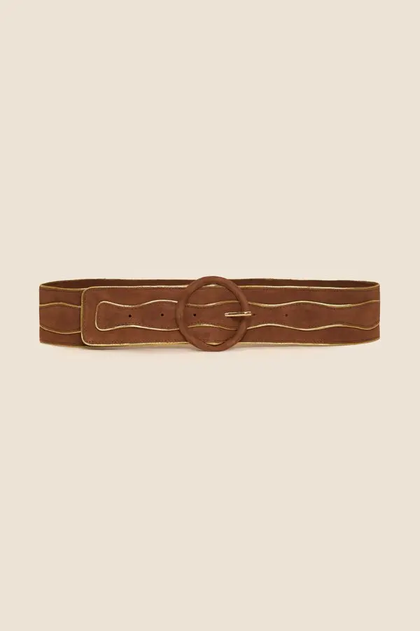 Rixo Catalina Tan Suede Leather Belt Regular - Brown