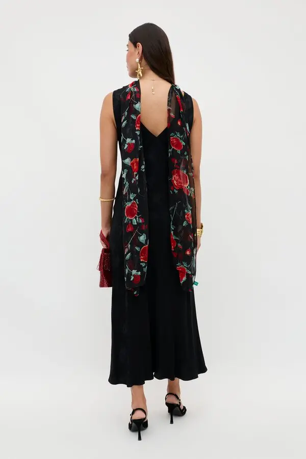 Rixo Sandrine Poppy Jacquard V-neck Midi Dress - Black