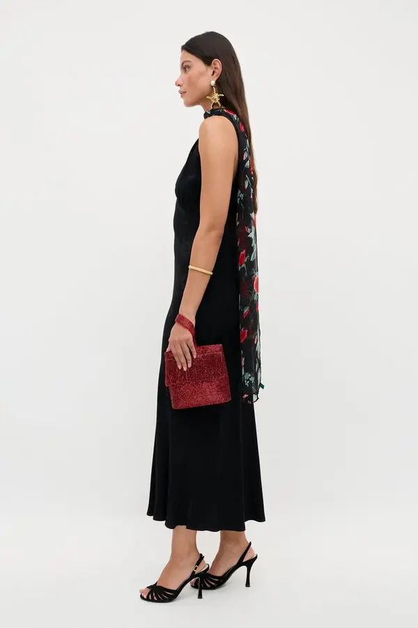 Rixo Sandrine Poppy Jacquard V-neck Midi Dress - Black