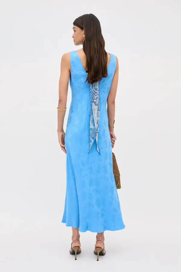 Rixo Sandrine Daisy Jacquard V-neck Midi Dress - Blue