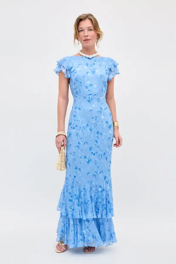 Rixo Ordinia Ava Devore Maxi Dress - Blue