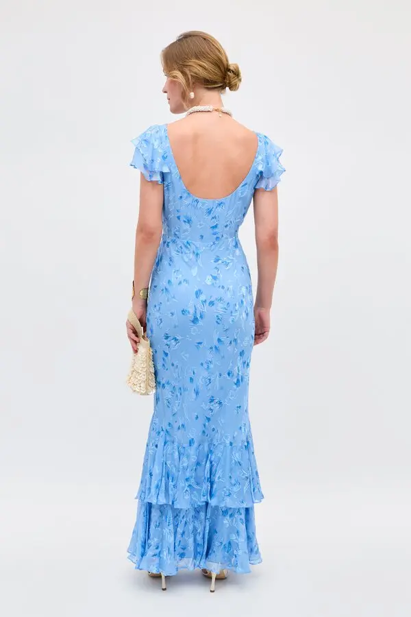 Rixo Ordinia Ava Devore Maxi Dress - Blue