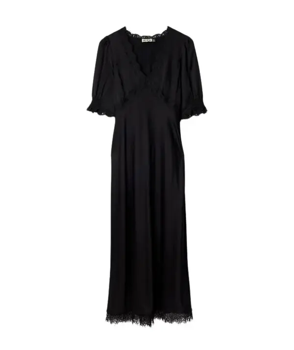 Rixo Annina Satin Midi Dress - Black