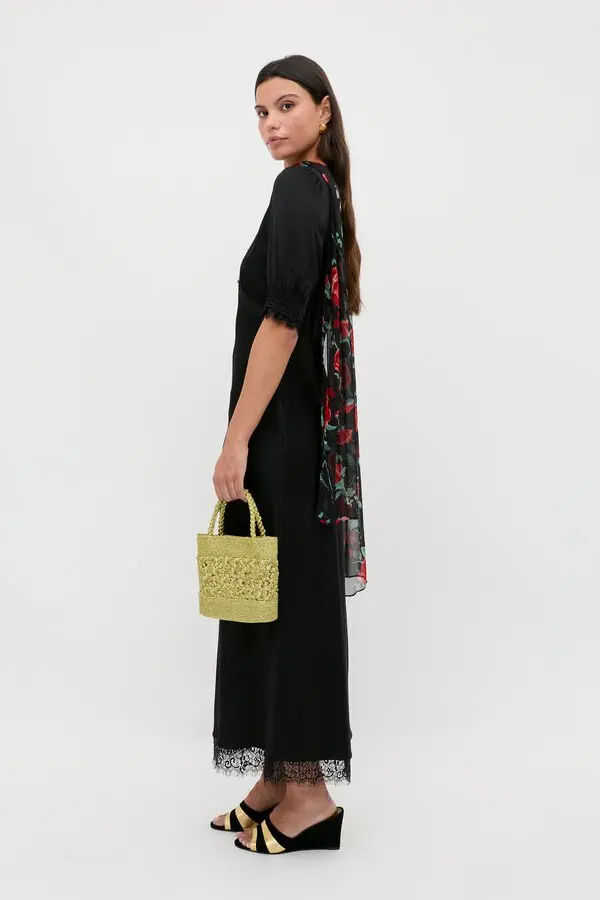 Rixo Annina Satin Midi Dress - Black