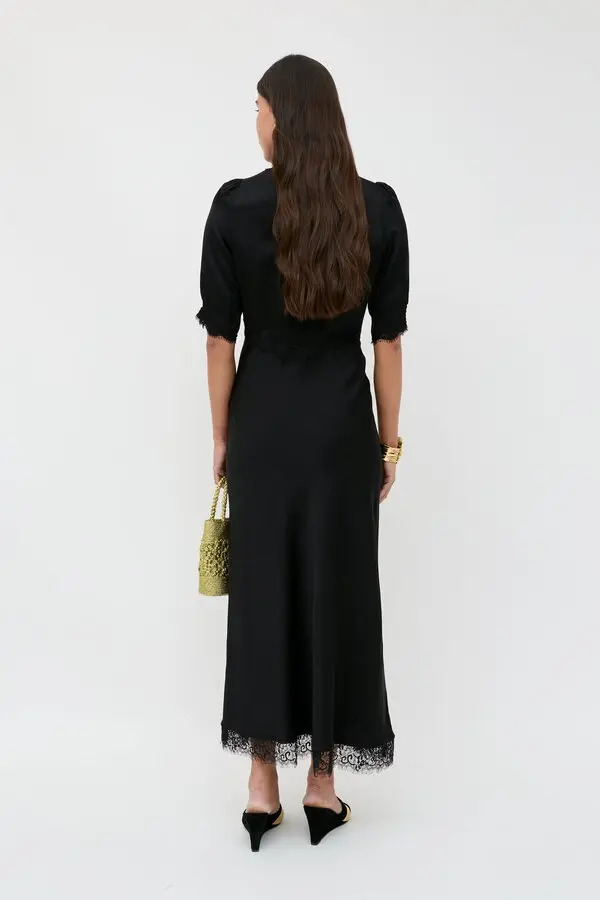 Rixo Annina Satin Midi Dress - Black