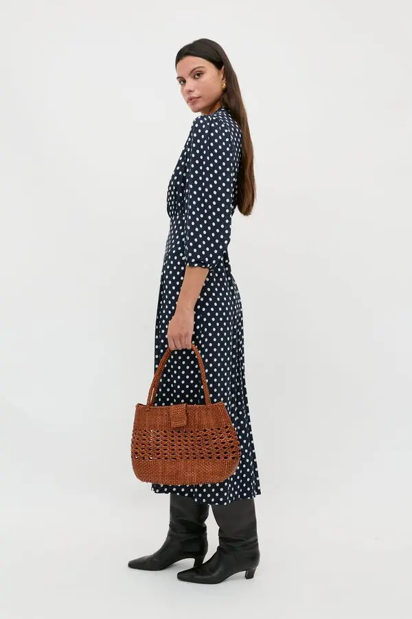 Rixo Izzy Runway Spot Pleated Shirtdress - Navy