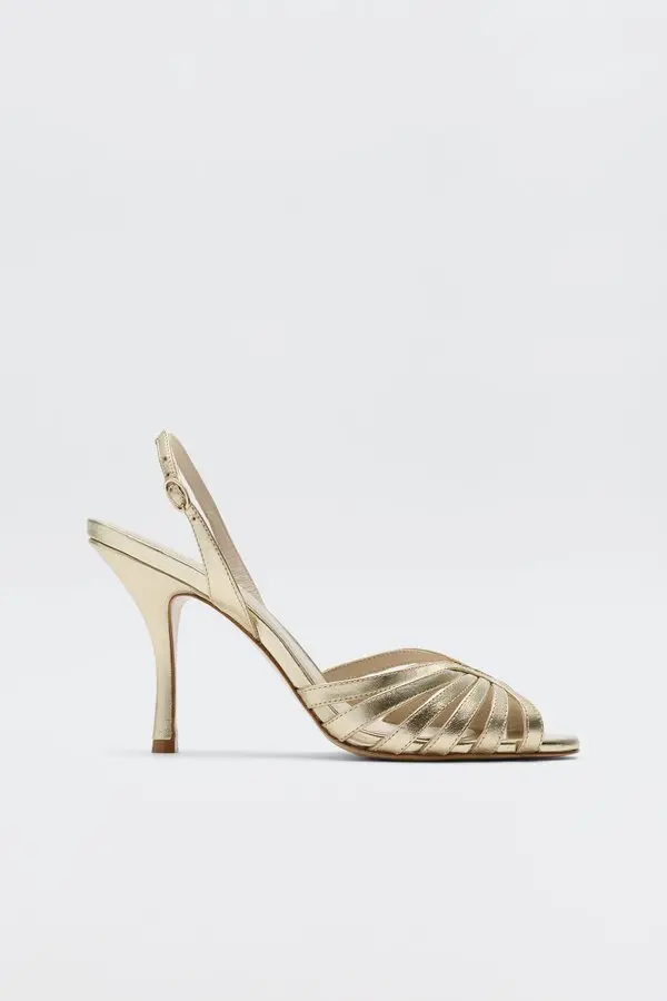Rixo Leather Strappy Slingback Sandals - Gold