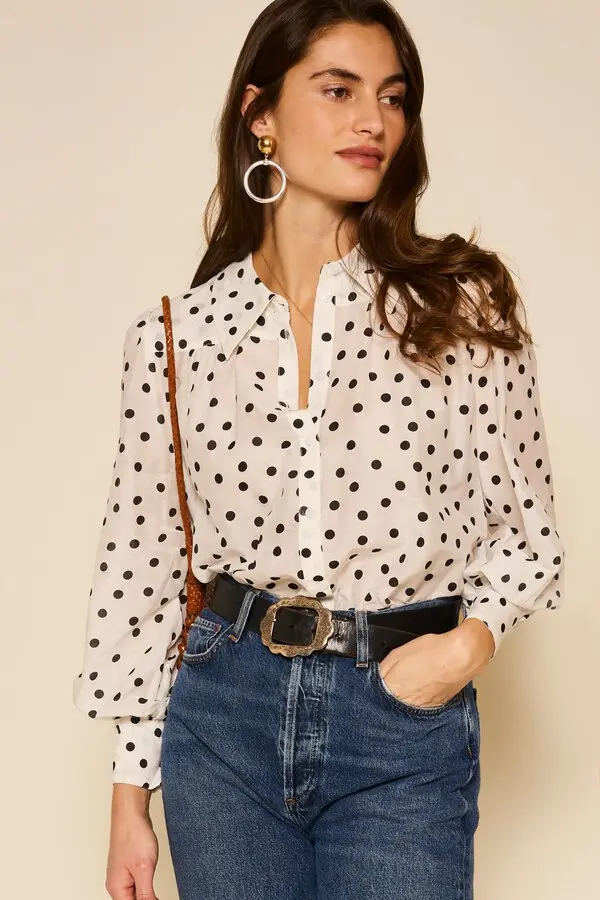 Rixo Blake Bohemia Spot Top Regular - White