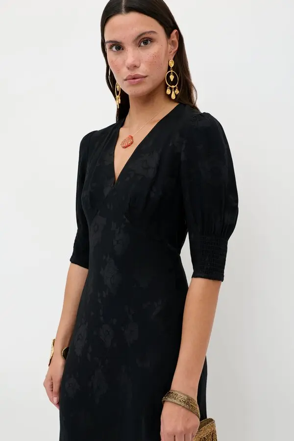 Rixo Zadie Poppy Jacquard Dress - Black