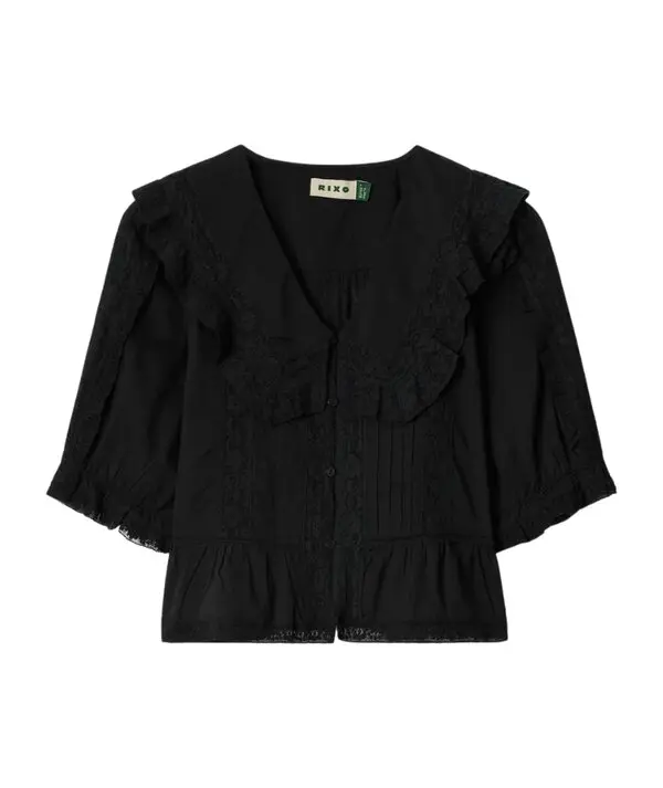 Rixo Ellery Puff-sleeve Top - Black