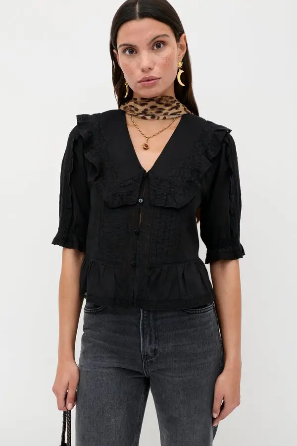 Rixo Ellery Puff-sleeve Top - Black