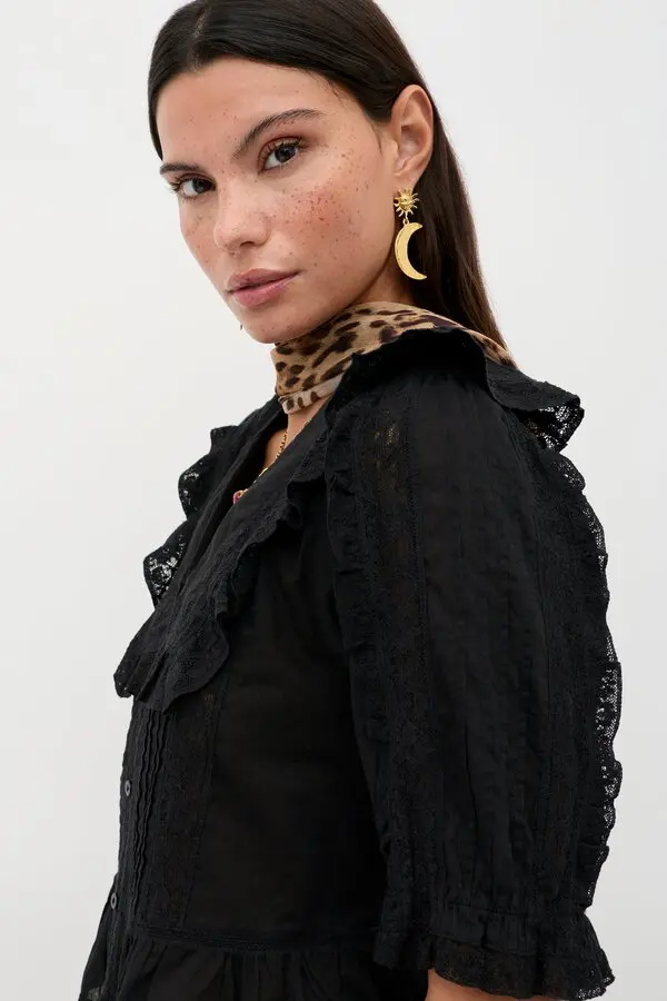 Rixo Ellery Puff-sleeve Top - Black