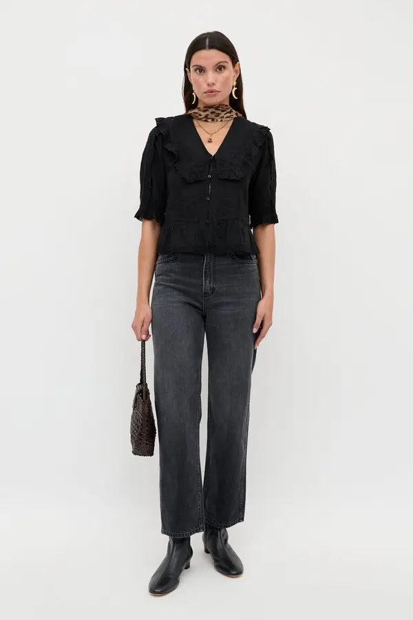Rixo Ellery Puff-sleeve Top - Black