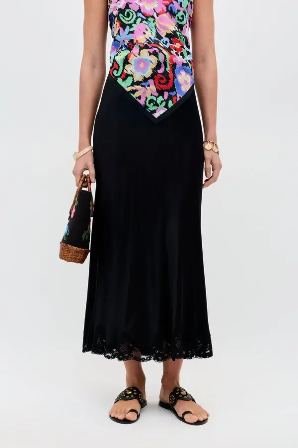 Rixo Lace-hem Midi Skirt - Black