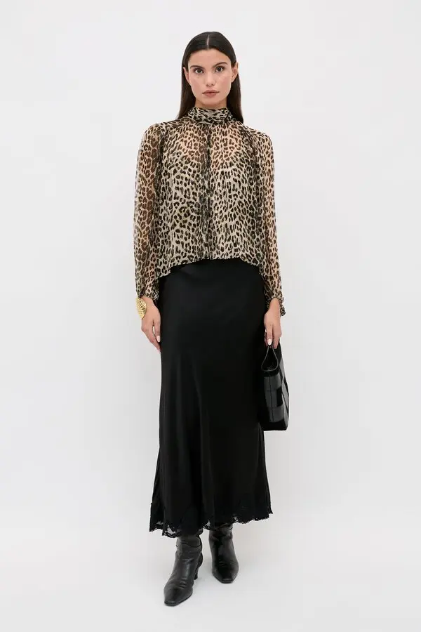 Rixo Lace-hem Midi Skirt - Black