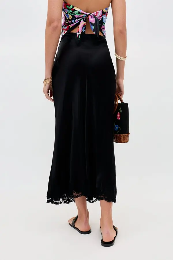 Rixo Lace-hem Midi Skirt - Black