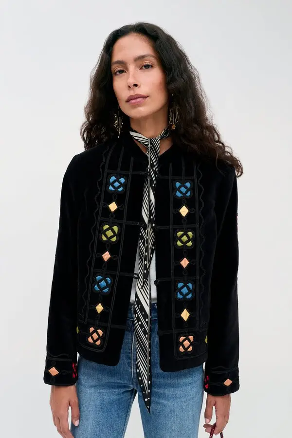 Rixo Viktoria Serino Applique Jacket - Black