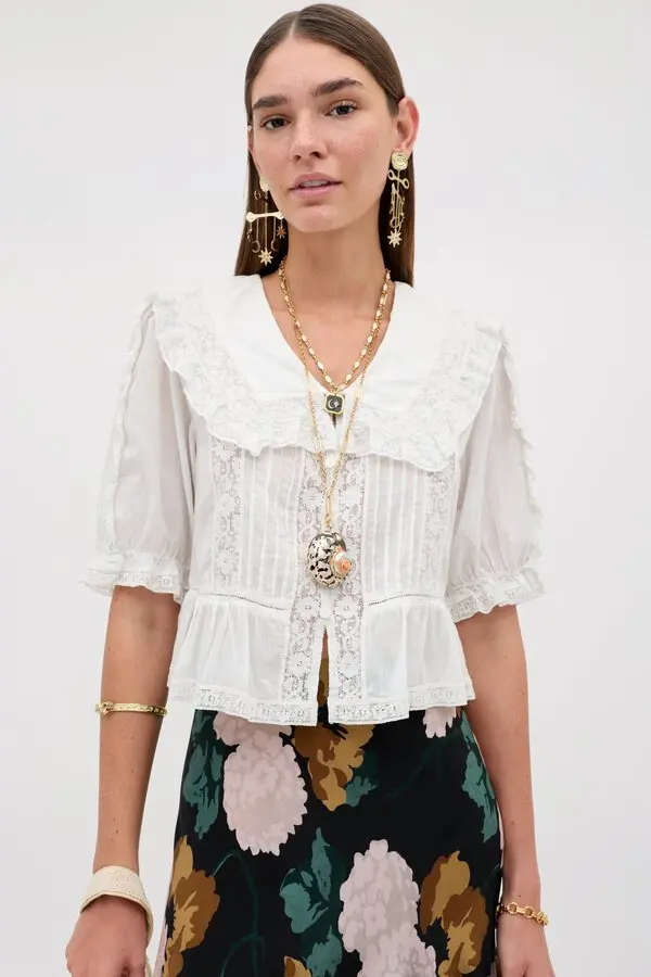 Rixo Ellery Puff-sleeve Top - White