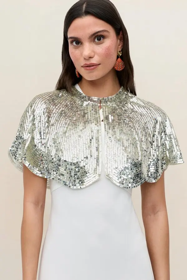 Rixo Evienne Embellished Cape - Ivory