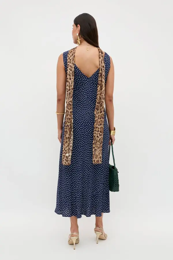 Rixo Sandrine Mini Dot V-neck Midi Dress