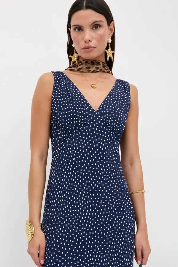 Rixo Sandrine Mini Dot V-neck Midi Dress