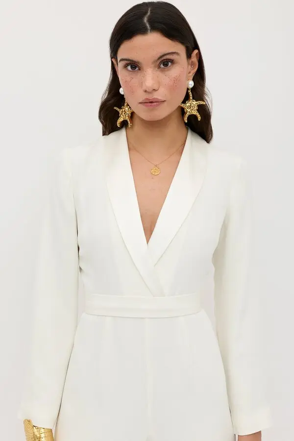 Rixo Emilia Silk Tuxedo Jumpsuit