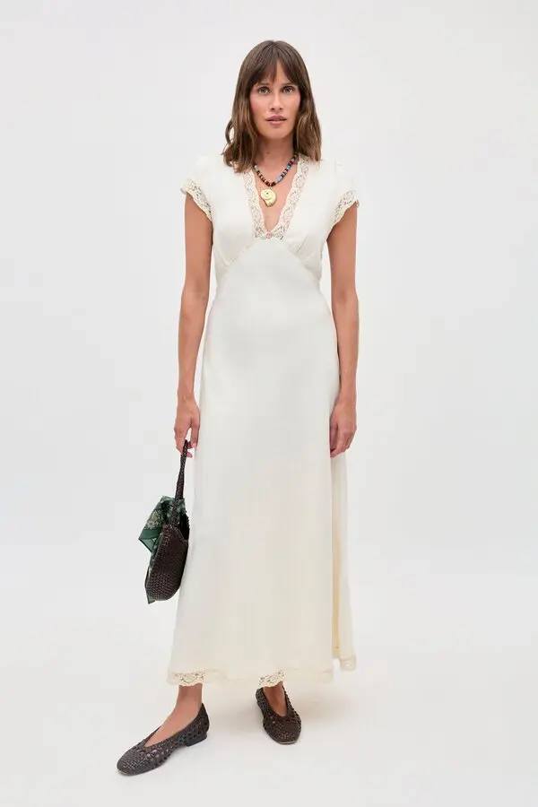 Rixo Clarice Regular Midi Dress - Cream