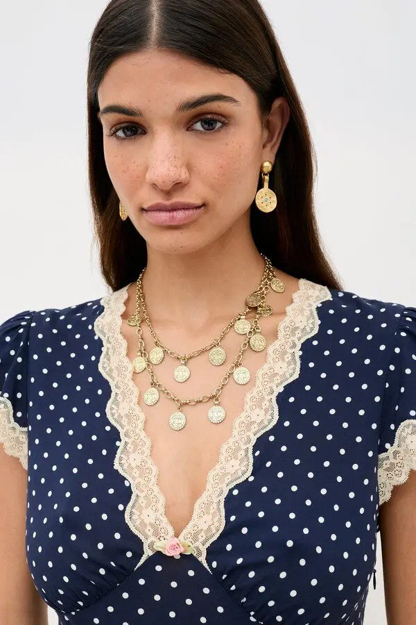 Rixo Clarice Polka Dot Lace V-neck Dress - Navy