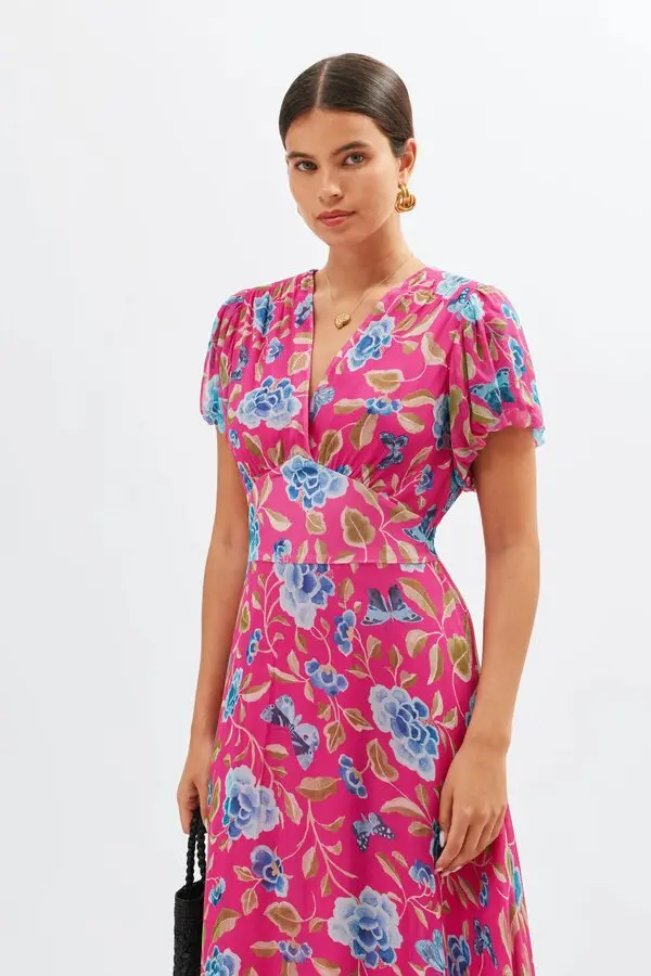 Rixo Corrine Butterfly Floral Dress