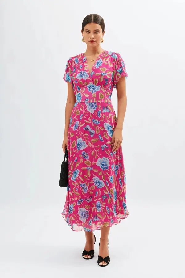 Rixo Corrine Butterfly Floral Dress