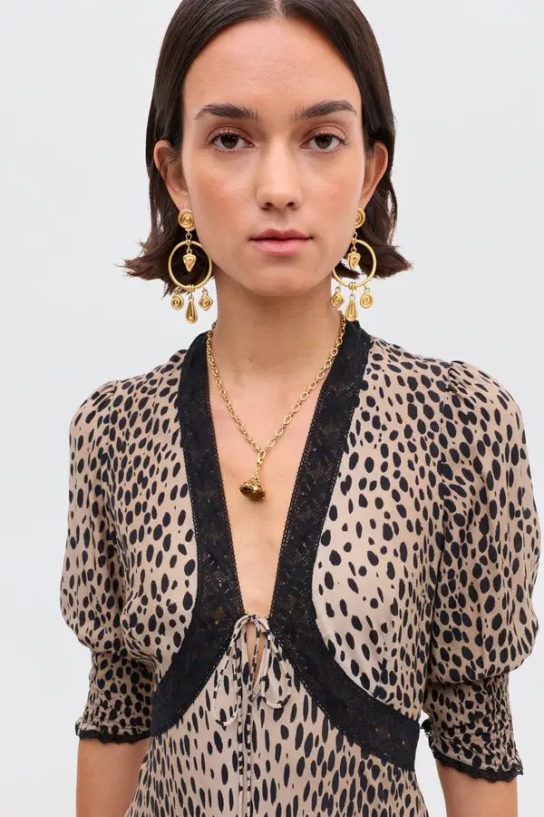 Rixo Amina Antelope Spot Midi Dress