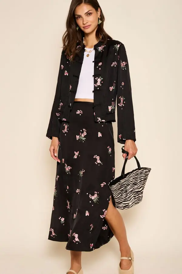 Rixo Indiya Blossom Embroidered Skirt