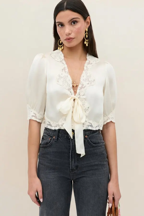 Rixo Amara Champagne Top - Cream