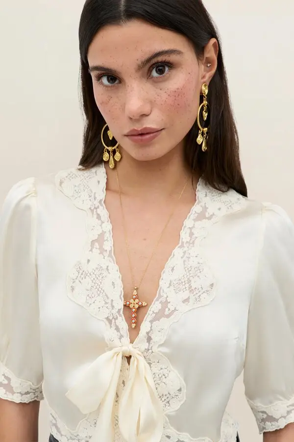 Rixo Amara Champagne Top - Cream