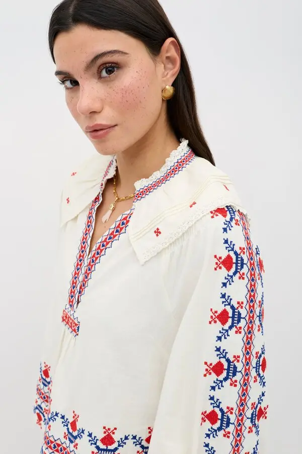 Rixo Brisella Gea Geo Embroidery Blouse