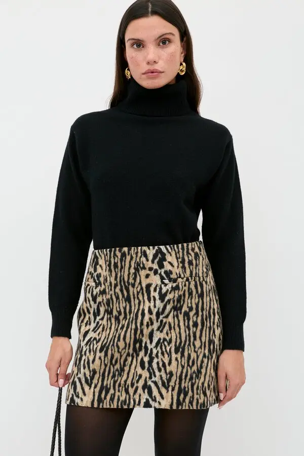 Rixo Mariah Bohemia Leopard Cotton Midi Skirt Regular - Brown
