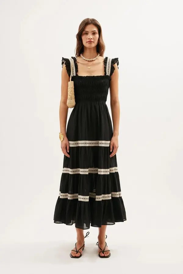 Rixo Aubrie Tiered Midi Dress - Black