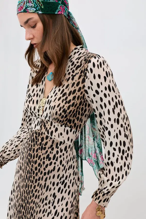 Rixo Emory Antelope Spot Print Silk Midi Dress - Brown