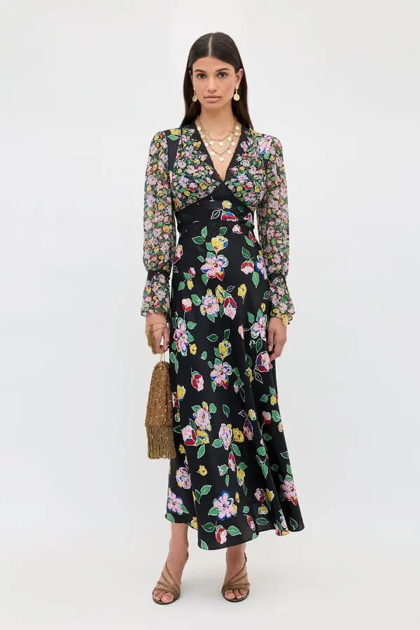 Rixo Arlena Kimmie Mix Dress - Black