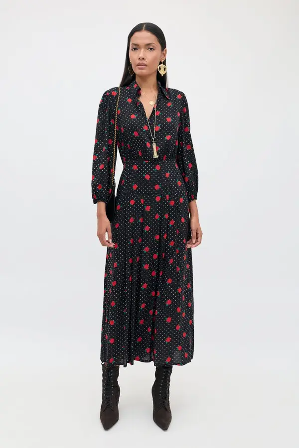 Rixo Izzy Rose Spot Dress - Black