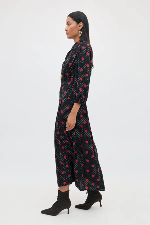 Rixo Izzy Rose Spot Dress - Black