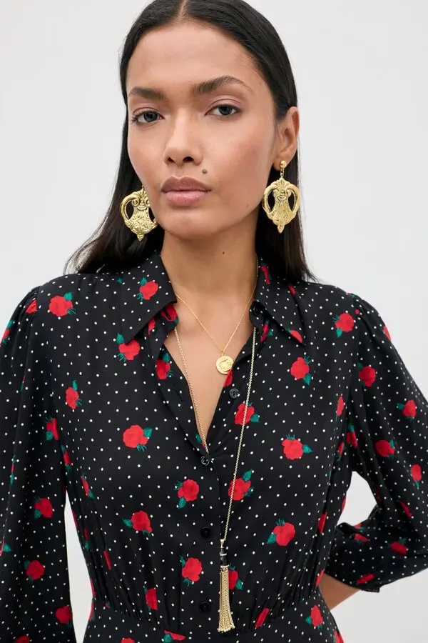 Rixo Izzy Rose Spot Dress - Black