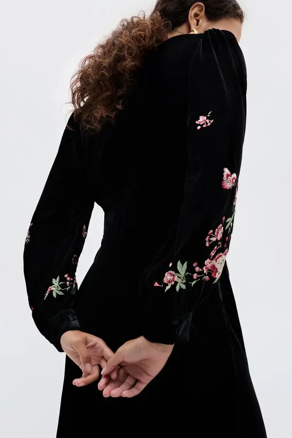Rixo Emory Blossom Embroidered Midi Dress