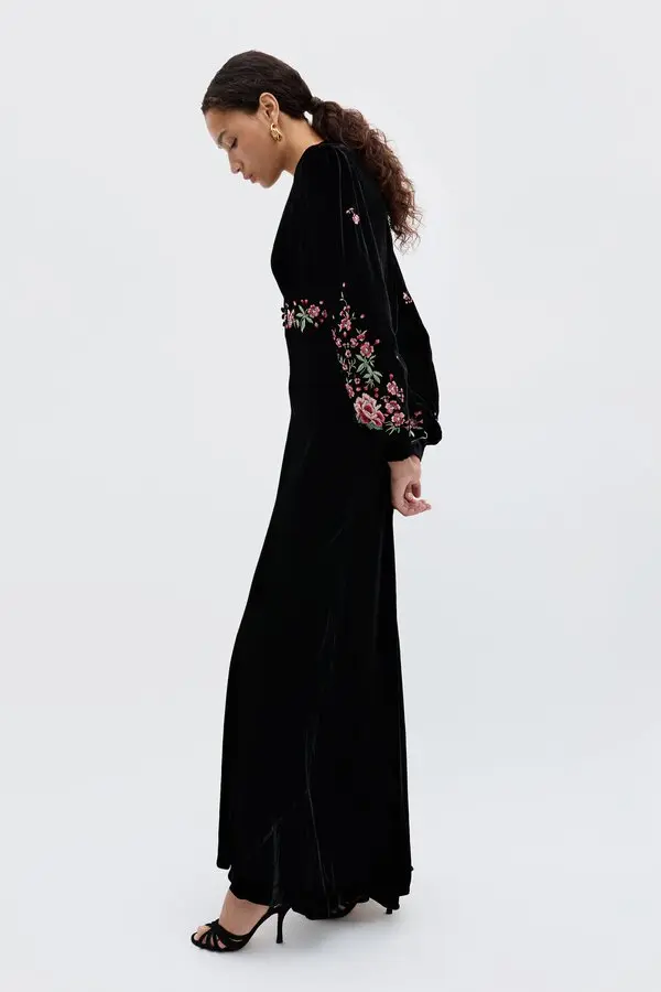 Rixo Emory Blossom Embroidered Midi Dress